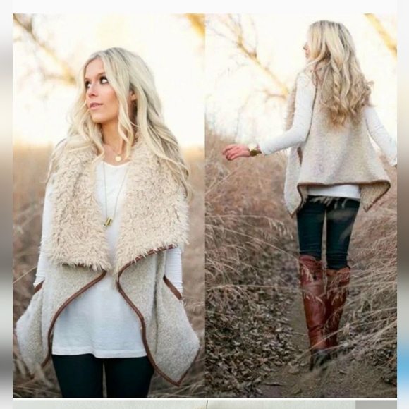 Love Tree | Jackets & Coats | Love Tree Faux Fur Pleather Trimmed Vest ...